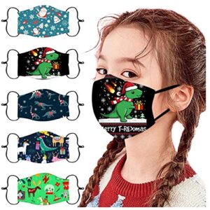 walsent 5pcs children cute print washable and adjustable face bandanas for kids outdoor protective stay safe face bandanas, christmas decorations