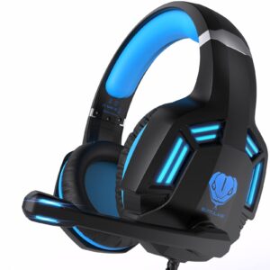 gaming headset for ps4, pc, xbox one, ps5, for nintendo switch, wired over ear headphones with stereo surround sound, noise-cancelling microphone, led lights for kids adults, red