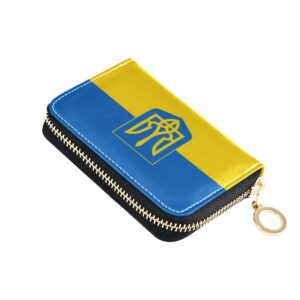 slim minimalist soft leather mini case holder organizer wallet for women men ukraine flag national emblem