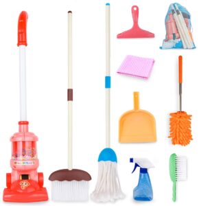 meland kids cleaning set - 8pcs toddler broom and cleaning set with toy vacuum cleaner, pretend play children house cleaning toys, christmas birthday gift for girls boys