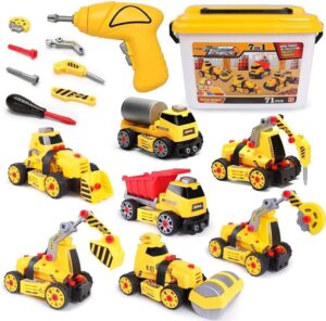 fly2sky toys for 3 4 5 6 7 8 year old boys 7 in 1 take apart toys with electric drill take apart truck toys construction set diy engineering building toy push & go stem toy gift for boys toys age 6-8