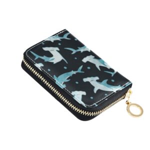 slim minimalist soft leather mini case holder organizer wallet for women men hammerhead shark