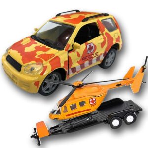 artcreativity suv toy car with trailer & helicopter playset for kids, interactive safari play set with detachable helicopter and opening doors on 4 x 4 toy truck, best birthday gift for boys & girls