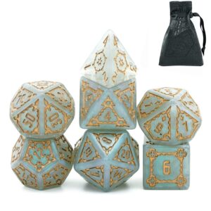 cusdie 7 pcs 25mm giant dnd dice with dragon eye dice bag, polyhedral dice set, d&d dice for dungeons and dragons pathfinder rpg mtg (gray green)