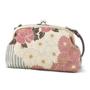 vintage floral kiss lock handbag and crossbody bag (dual-use bag/retro flower - pink beige) / made in japan japanese evening clutch buckle purse shoulder/for woman