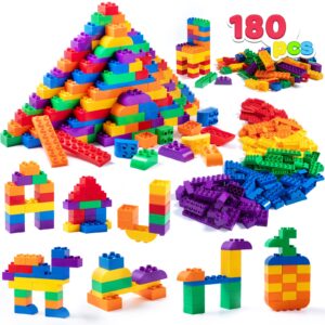 joyin 180 pcs kids building blocks kit, toddler basic blocks set, large giant big classic regular bricks toys game for preschool ages 2-5 years old boys girls christmas birthday gift