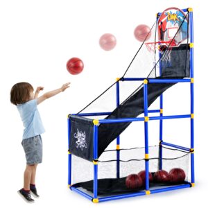 joyin arcade basketball game set with 4 balls and hoop for kids 3 to 12 years old indoor outdoor sport play - easy set up - air pump included - ideal for competition