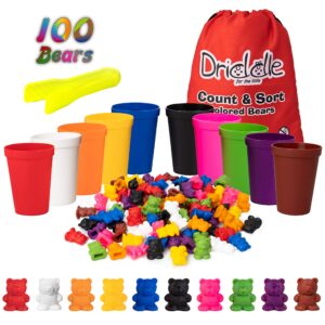 colorful counting bears with matching cups - 100 bears - sort, count & color recognition learning toy for toddler & kids - montessori education - preschool game