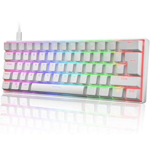 ziyou lang mk21 portable 60% mechanical gaming keyboard untra-compact type-c wired with light up chroma led backlit non-conflict 61 key tkl ergonomic for ps4 ps5 pc mac windows(white/blue switch)