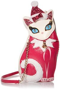 betsey johnson kitsch holiday kitty crossbody bag, pink multi