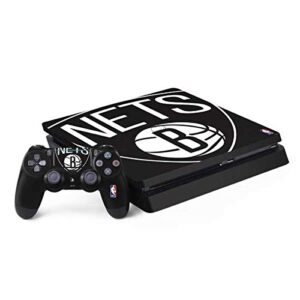 skinit decal gaming skin compatible with ps4 slim bundle - officially licensed nba brooklyn nets large logo design