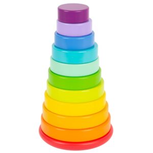 wooden large rainbow stacking tower by small foot – babies learn hand-eye coordination, patterns and colors while developing fine motor skills – classic educational game for toddlers – ages 18+ months