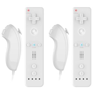 2 pack remote controller gesture controller and nunchuck joystick compatible for wii/wii u, controller with silicone case and wrist strap - white