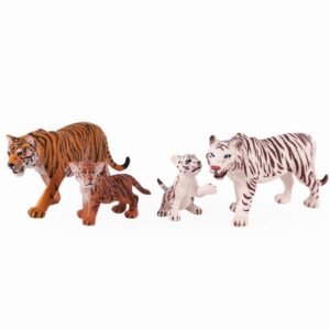 4pcs realistic tigers figurines with tiger cubs, 2-6" safari animals figures family set includes baby tigers, educational toy cake toppers christmas birthday gift for kids toddlers