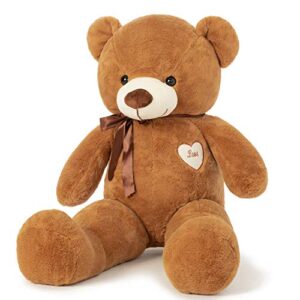 yunnasi big teddy bear stuffed animal 31.5 inch giant teddy bear with love heart large plush toy huge soft doll gift for kids girls girlfriend on birthday valentine's day christmas baby shower brown