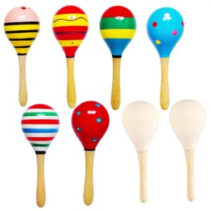 darovly 6pcs fiesta wooden maracas(random color) + 2pcs diy wood maracas unfinished hand painted maracas for painting craft mexican fiesta cinco de mayo party carnival or gifts(7.87inch/20cm)