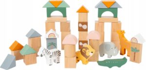 small foot- 50 wooden building block safari playset- stacking toys for boys and girls ages 12+ months-montessori-perfect for birthdays and holidays, 7.5 x 6.4 x 7.5