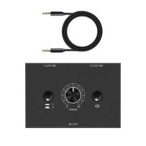 3.5mm l/r stereo audio switch 2-way switcher manual selector audio spliter box 1 in 2 out/2 in one out audio sharing (black)