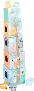 pastel animals stacking tower by small foot – nesting and stacking cups – building blocks develop fine motor skills – classic 10 piece educational game for toddlers – ages 12+ months