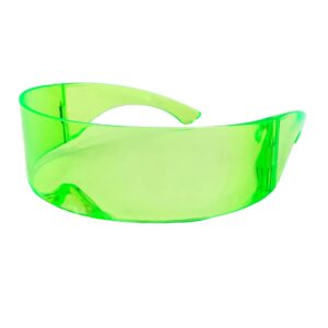 grinderpunch futuristic shield sunglasses | cyclops cyberpunk visor glasses | 80s alien mono (neon green)