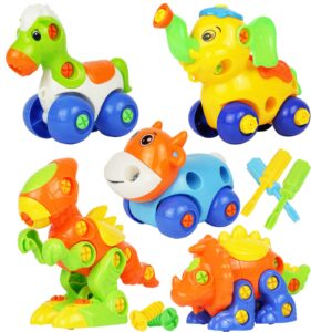 take apart toys with screwdrivers kids stem building toy for toddlers animal set - dinosaur, elephant, cow, horse, triceratop