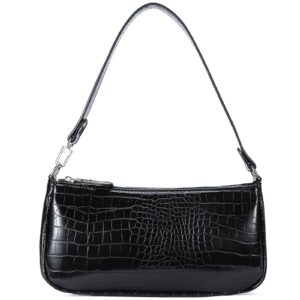 small shoulder bags for women mini handbags with croc pattern (black with leather strap)