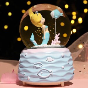 mermaid snow globes,snowglobes with musical,led lights, gifts for girls,birthday christmas festival gift for 5-12 year old girls (blue)