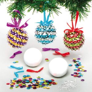 baker ross ax530 sequin tree ornament kits for kids - pack of 3, christmas tree ornaments for creative art and craft supplies, to make and decorate.