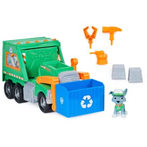 paw patrol, rockyâ€™s reuse it deluxe truck with collectible toy figure and 3 tools, for kids aged 3 and up