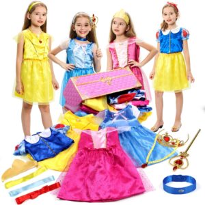 g.c princess dress up trunk for girls princess costume dress jewelry pretend cosplay role play set gift toy party favors dress up clothes accessories for little girl toddler ages 3-6 years