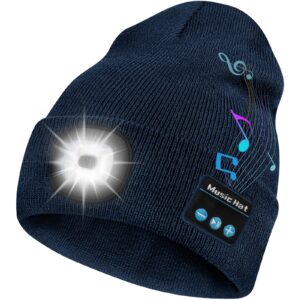 bosttor bluetooth beanie hat with light, headlamp cap with headphones and built-in speaker mic, gifts for men women teen