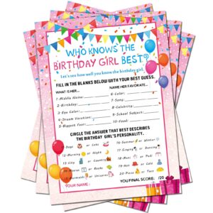 skylety the birthday girl best, 50 pieces birthday party activity game card set who knows her best girl birthday party activity notebook themed party decorations