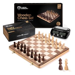 chess armory 15 inch wooden chess set and chess clock bundle for kids and adults