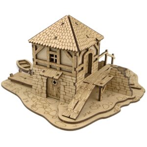 towerrex wooden laser cut watermill dnd terrain buildings - dnd accessories for dungeons & dragons, pathfinder, warhammer, tabletop battle map, wargaming terrain, rpg scenery for 32mm, 28mm miniatures