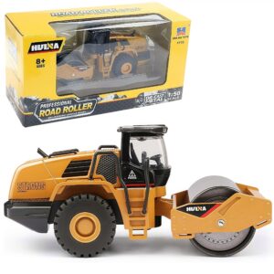 gemini&genius road roller toy for kids, heavy duty construction vehicle toys 1-50 scale alloy road truck, engineering car toy collection, display and play for kids (brown)