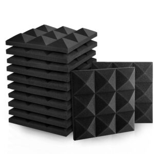 sonic acoustics 2" x 12" x 12" acoustic foam panels, pyramid recording studio wedge tiles, sound panels, sound absorbing panel, soundproofing isolation treatment for walls