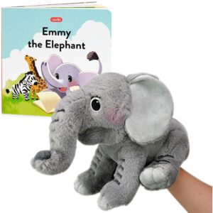 corbi emmy the elephant plush toy hand puppet with movable mouth & illustrated board book - hand puppets for kids & toddlers ages 2+