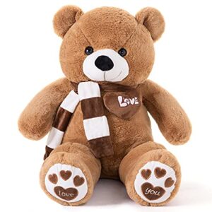 yunnasi big teddy bear stuffed animal plush teddy bear with scarf for children girls girlfriends (31 inches, dark brown)