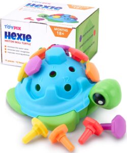 hexie turtle fine motor skills toys - for 2 year old | unique toy gift for toddler, with numbers and pegs for learning and occupational therapy | montessori toys for ages 1-3