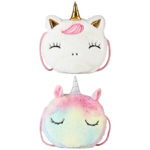 sotogo 2 pieces little girl purses toddler crossbody purses plush unicorn purse cute princess handbags shoulder messenger bag for kids