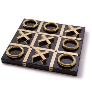 luxland home modern tic tac toe for home decoration, gold and black hand crafted with black wood and gold color stainless steel, decorative tic tac toe, table top decoration, x/o board