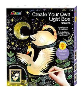 avenir 6301434 craft set luminous scratching pictures, diy light box with scratching templates, creative set for children from 6 years, scratching art, decoration