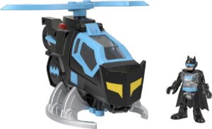 fisher-price imaginext dc super friends batman toy helicopter with spinning propellers and claw for preschool pretend play, bat-tech batcopter