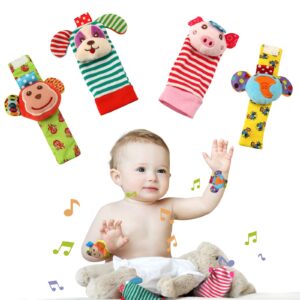 siywina wrist rattle foot finder socks 4 pcs baby rattle toys gift for infant boy girl