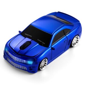 bklnog wireless car mouse [updated] with led headlights, 1600 dpi sports car shaped mouse for mac, computers, blue