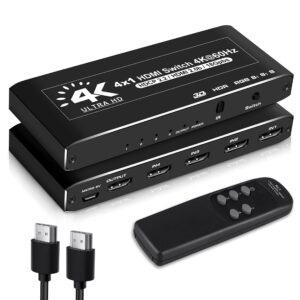 avedio links 4k@60hz hdmi switch 4x1, hdmi switch 4 in 1 out with ir remote control, 4 port hdmi switcher selector