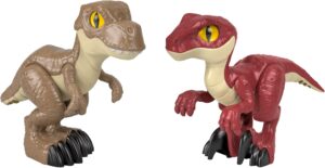 fisher-price imaginext jurassic world dino attack pack, extra-large 9.5 inch t.rex and 9 inch raptor figure set for preschool kids ages 3 to 8 years