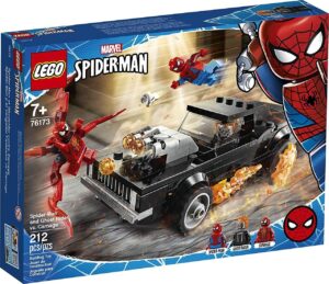 lego marvel spider-man: spider-man and ghost rider vs. carnage 76173 collectible building toy for kids, new 2021 (212 pieces), multicolor