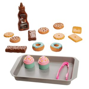 toy chef 16-piece pretend food play set for children - donuts, cupcakes, cookies, baking accessories, fake desserts for kids kitchen and bakery, 3+