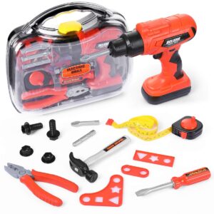 elitoky kids tool set - toddler tool set with tool box & electronic toy drill, pretend play construction kit for kids, toddler boy toys, toy tools for kids ages 3, 4, 5, 6, 7, 8 years old